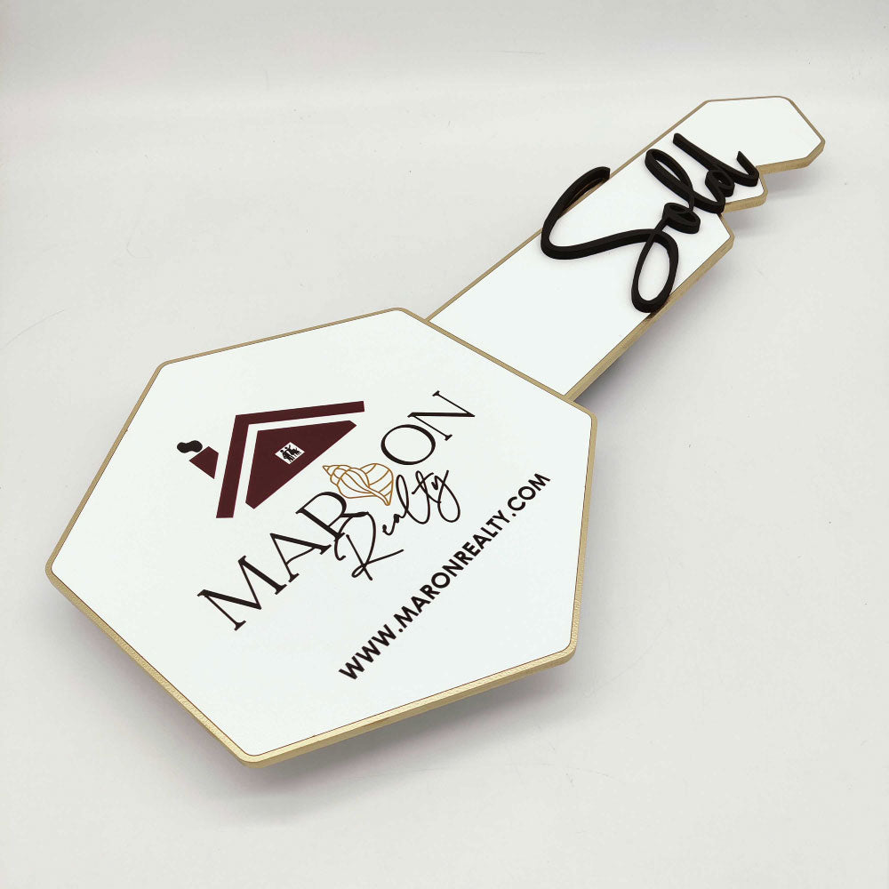 Key Shaped Sign "Sold" with logo – Real Estate Store