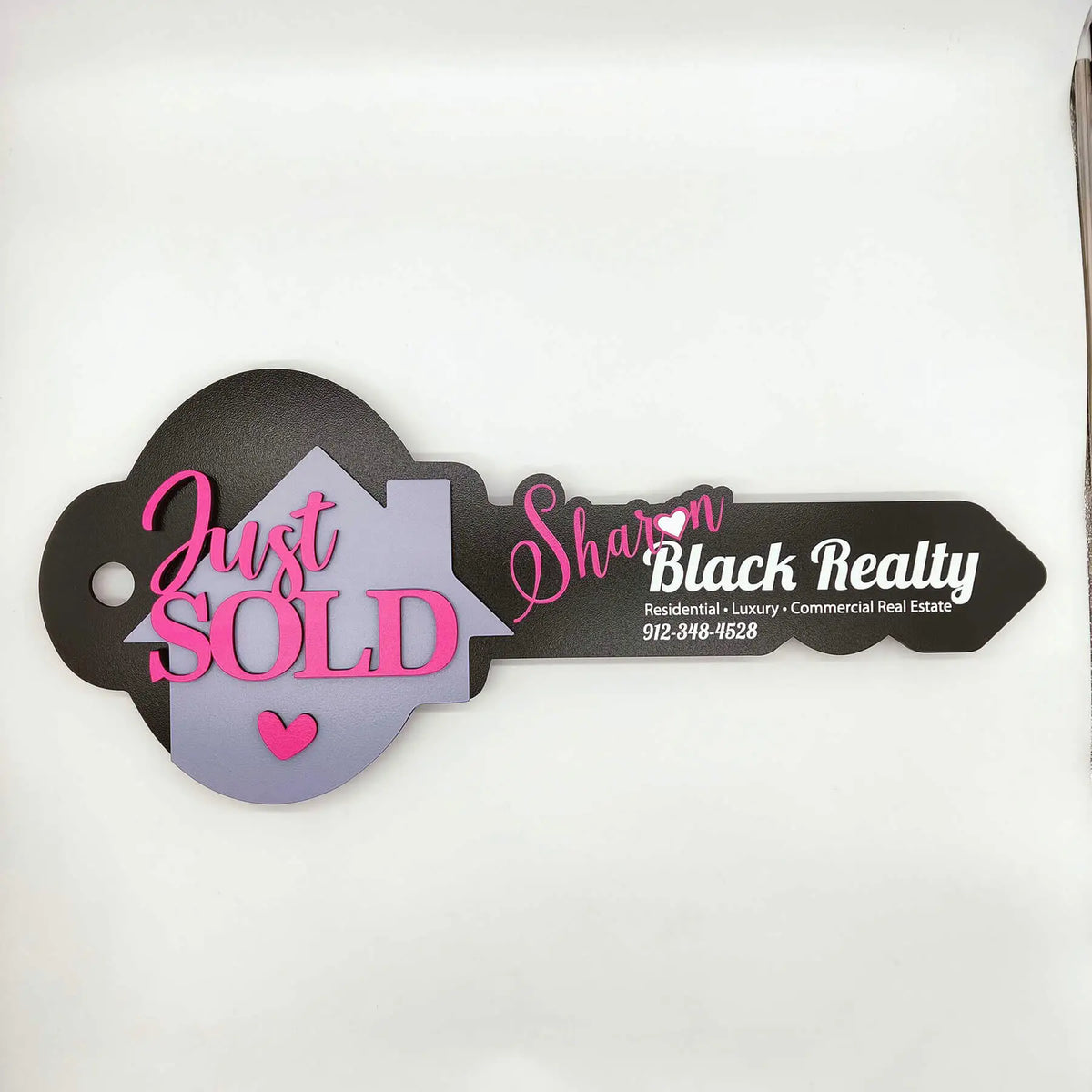 Custom Key Shaped Prop Realtor Sign «Just Sold» Pink – Real Estate Store