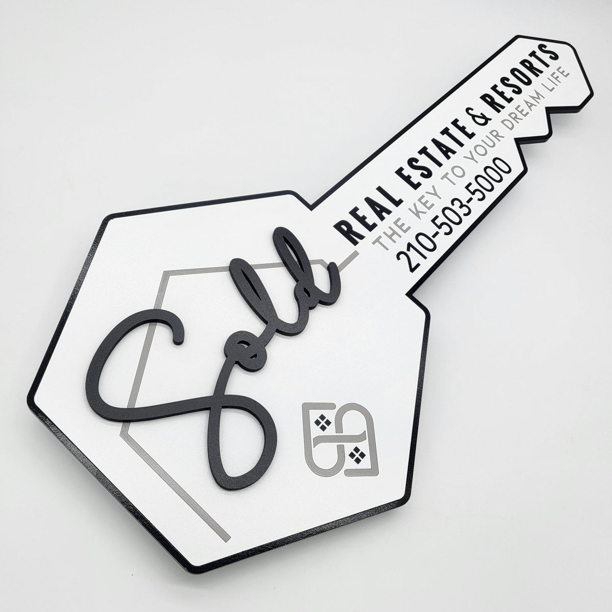 Hexagon White Key with Outline – Real Estate Store