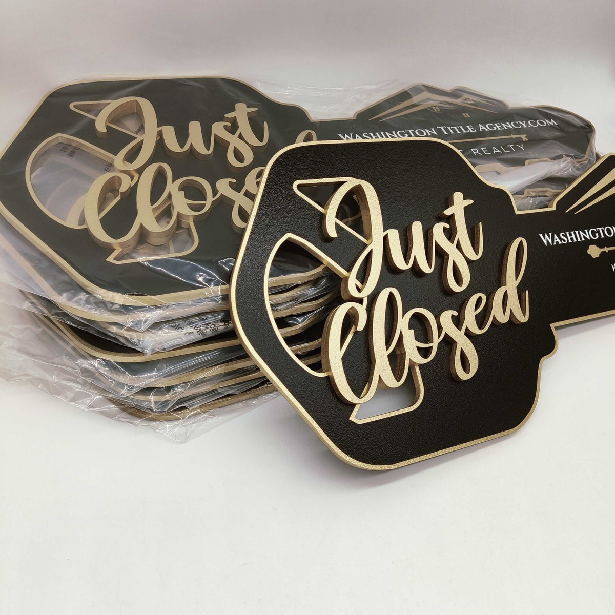 Key Shaped Sign "Just Closed" – Real Estate Store