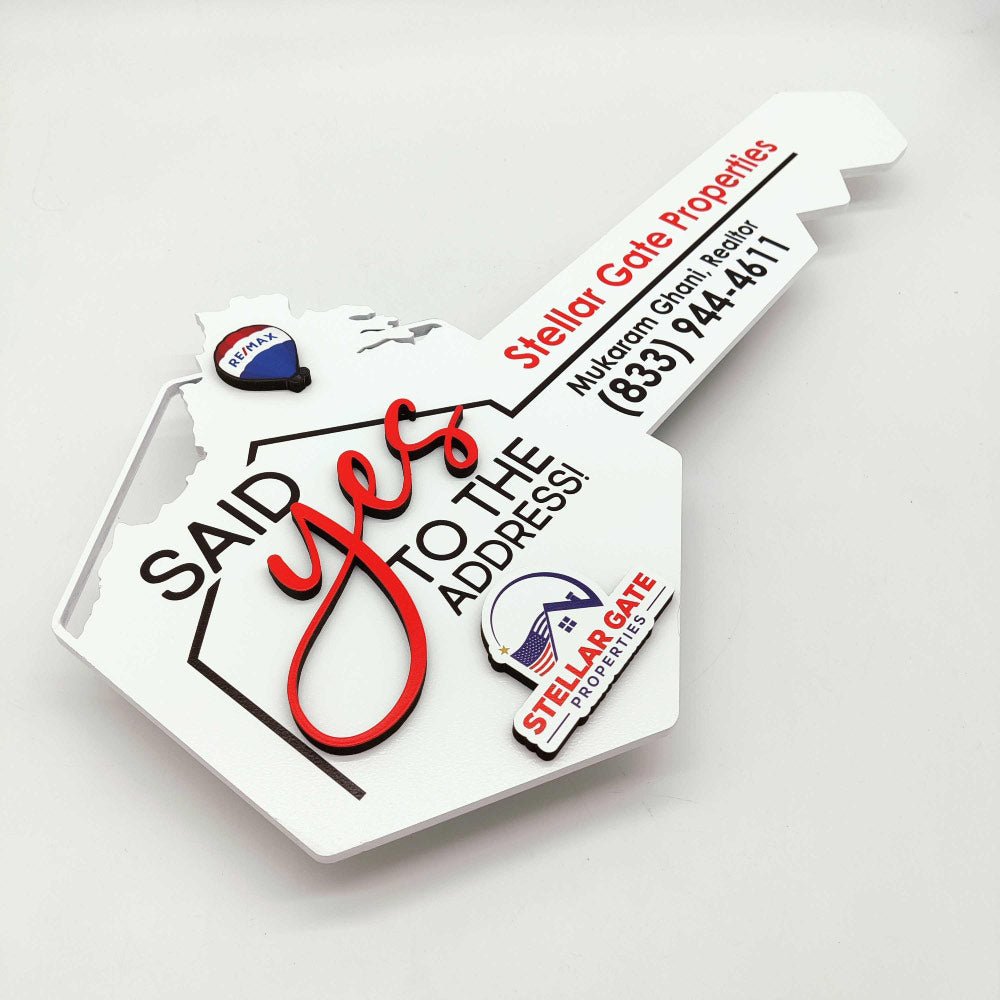 Key Shaped Sign "Said Yes To The Address" with state – Real Estate Store