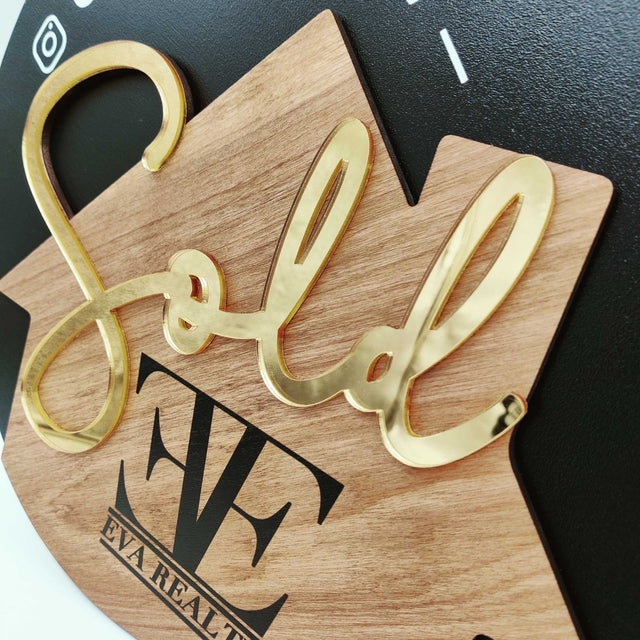 Round Shaped Key Sign "Acryl Gold Sold" – Real Estate Store