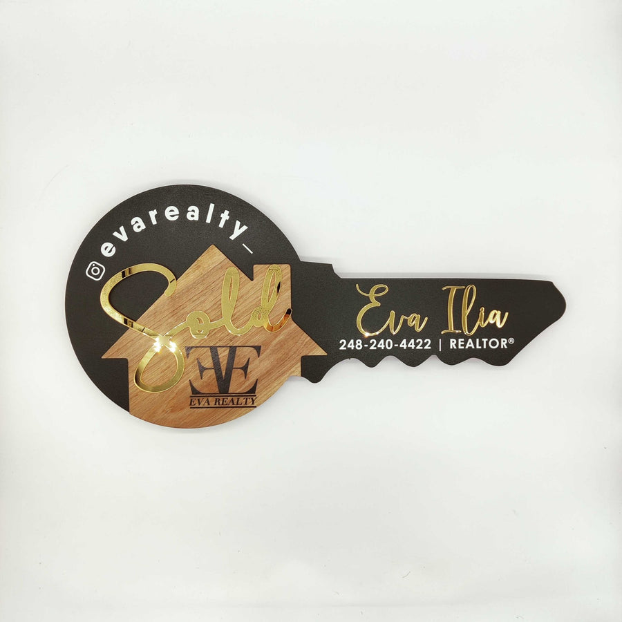 Round Shaped Key Sign "Acryl Gold Sold" – Real Estate Store