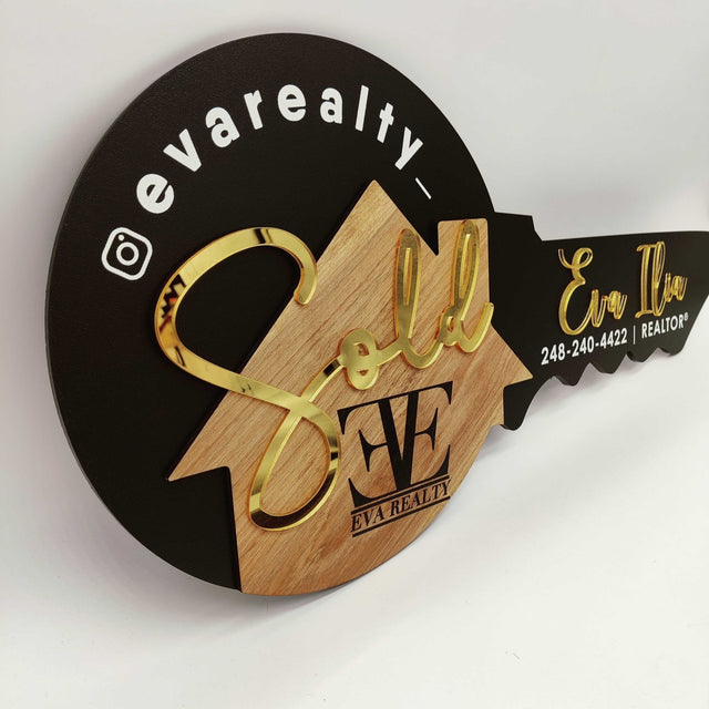 Round Shaped Key Sign "Acryl Gold Sold" – Real Estate Store