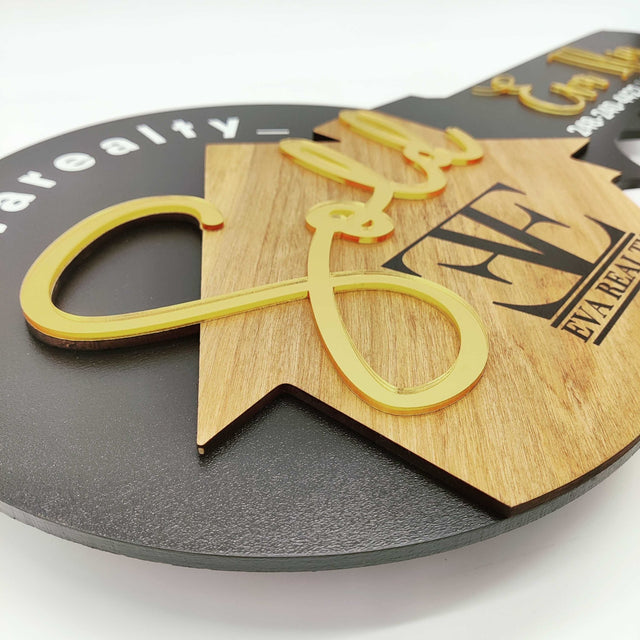 Round Shaped Key Sign "Acryl Gold Sold" – Real Estate Store