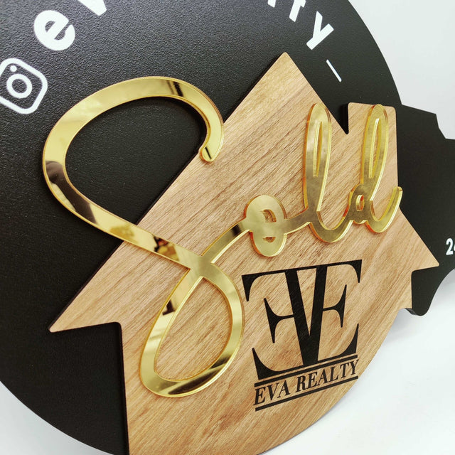 Round Shaped Key Sign "Acryl Gold Sold" – Real Estate Store