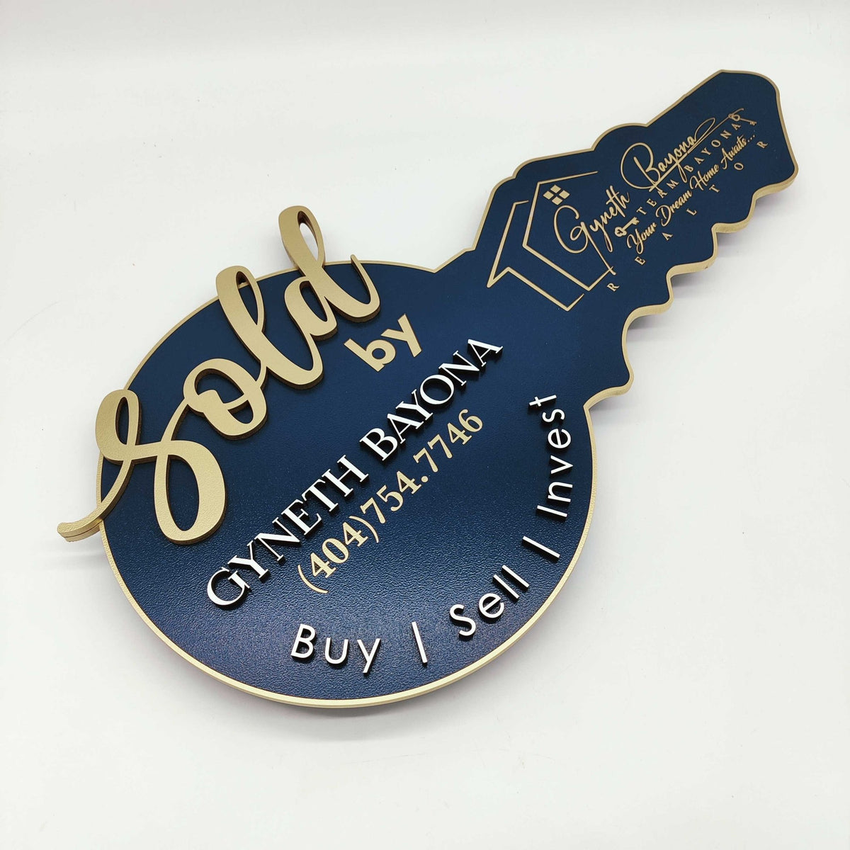 Navy Blue Round Shaped Sold Sign with Logo – Real Estate Store
